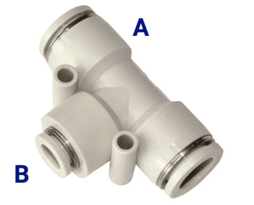 Airtac Different Diameter Tee 8mm port A, 6mm port B gray - Part # PEG8-6